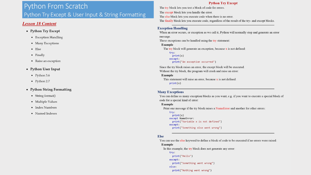 Python From Scratch Lesson 18 Pdf Python Try Except And User Input 1026