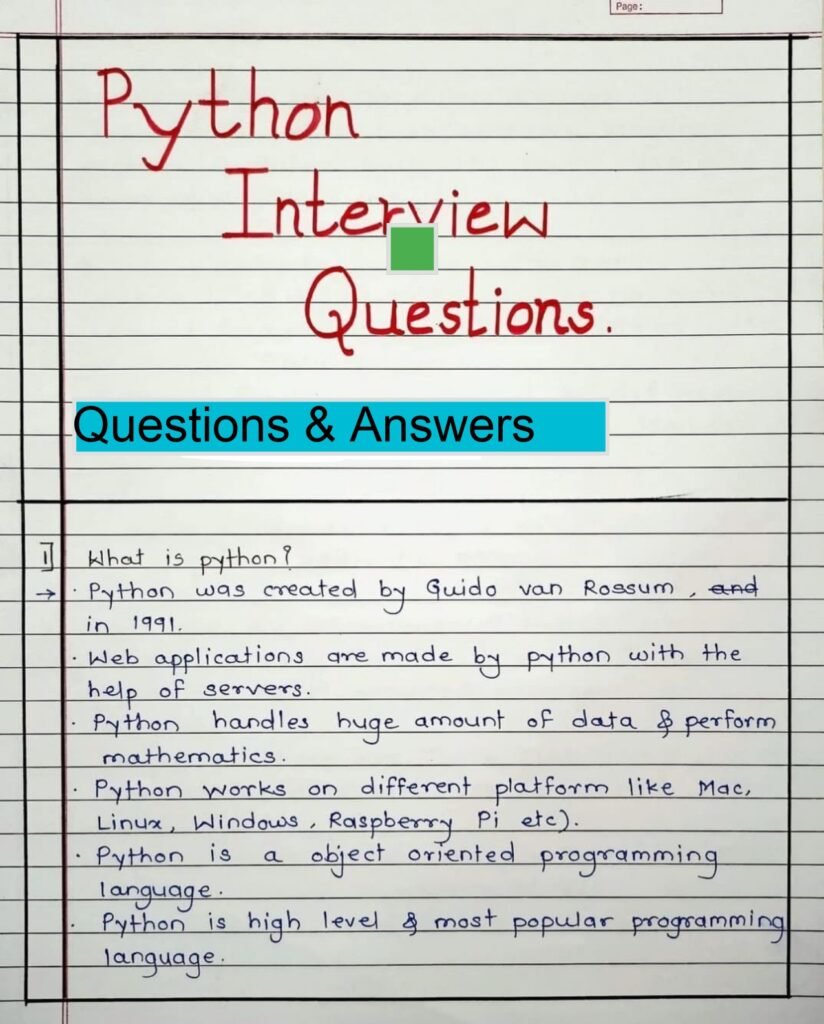 Python Interview Questions Handwritten PDF - Connect 4 Programming Python Interview Questions Handwritten PDF - Connect 4 Programming