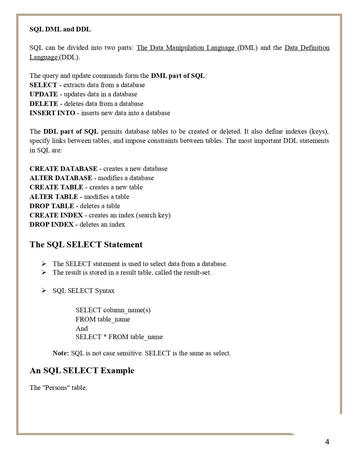 SQL Basics and Advanced PDF - Connect 4 Programming