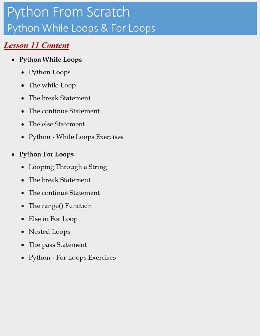Python From Scratch Lesson 11 Pdf Python While Loops And For Loops Connect 4 Programming