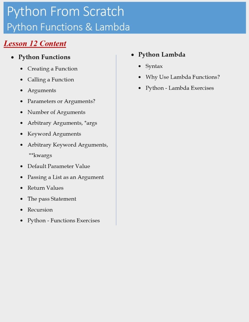 Python From Scratch Lesson 12 Pdf Python Functions And Lambda Connect 4 Programming