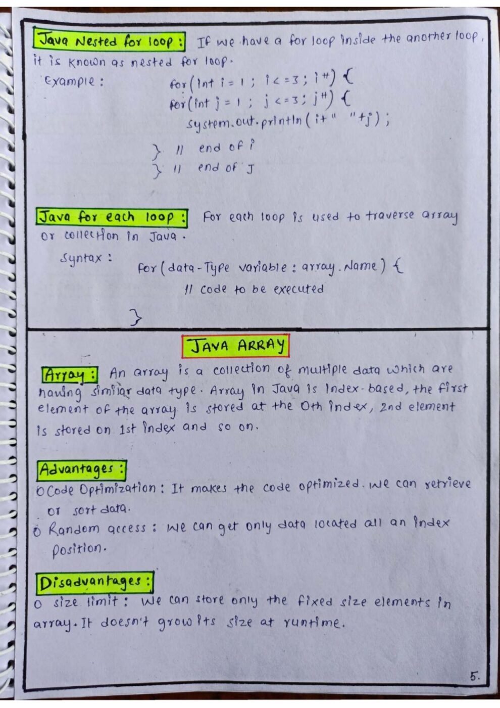 Java Basics Handwritten Notes - Connect 4 Programming