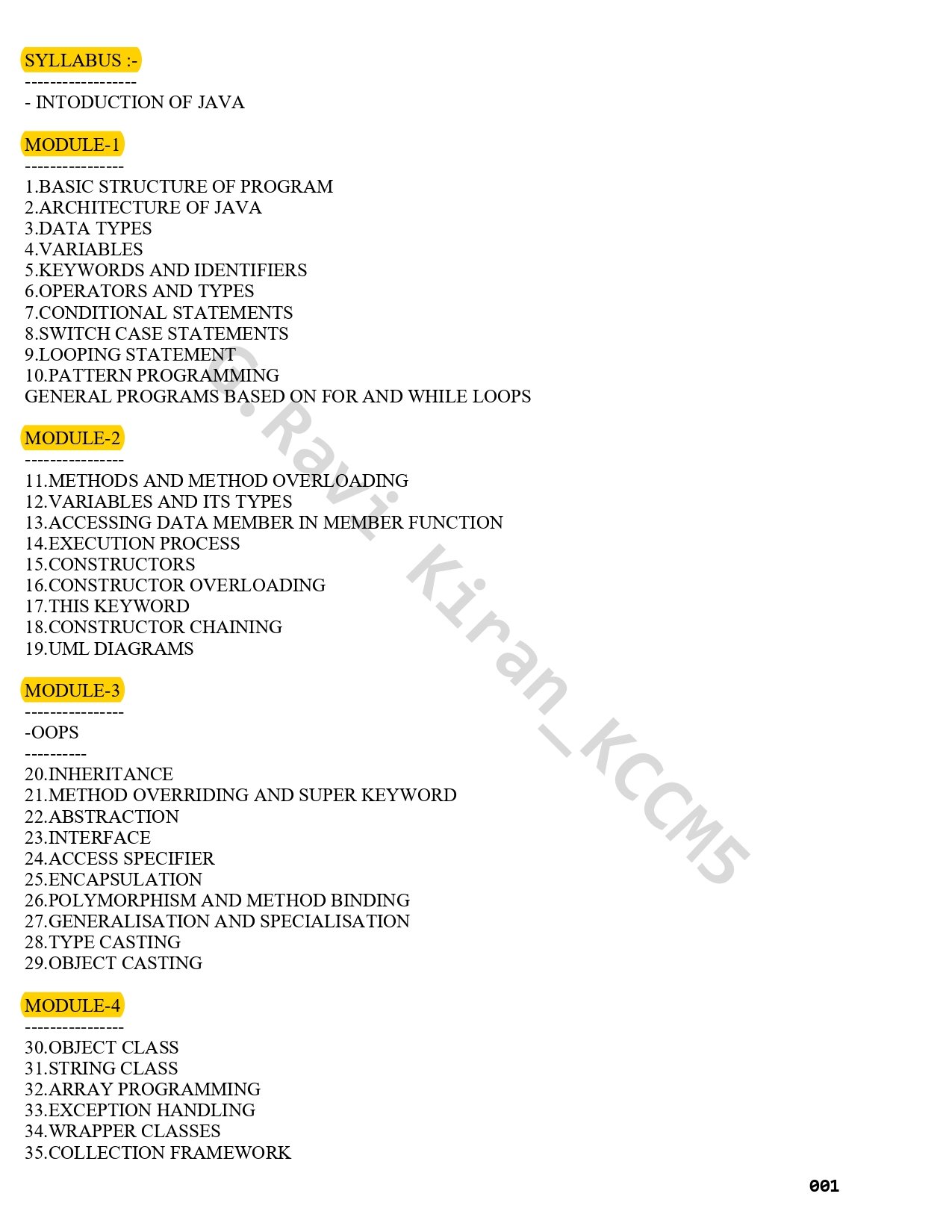 Java Syllabus Module Wise PDF – Connect 4 Programming