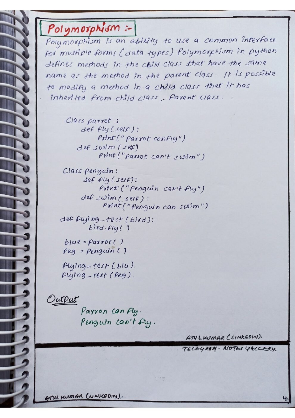 OOPS in Python Handwritten Notes – Connect 4 Programming