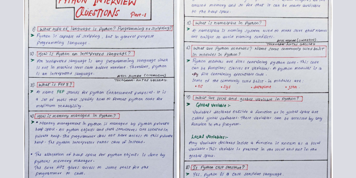 The Full Python Interview Questions and Answers Handwritten - Connect 4 ...