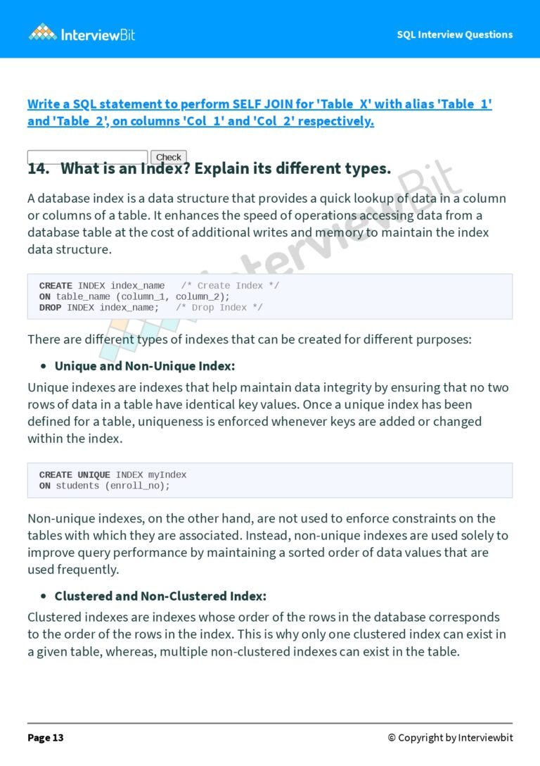 66 SQL Interview Questions (PDF) – Connect 4 Programming