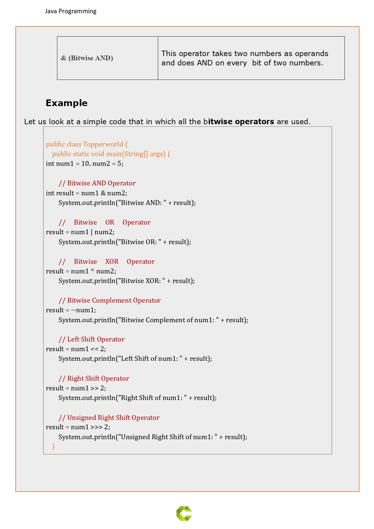 Java Tutorial – Operator in Java (PDF) - Connect 4 Programming
