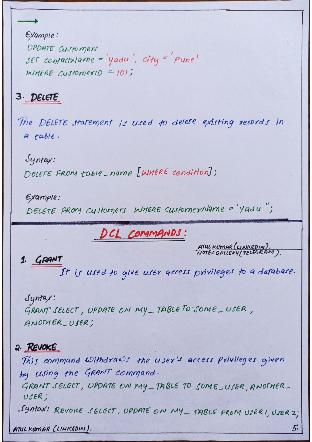 SQL Short Notes Handwritten (PDF) - Connect 4 Programming SQL Short Notes Handwritten (PDF) - Connect 4 Programming