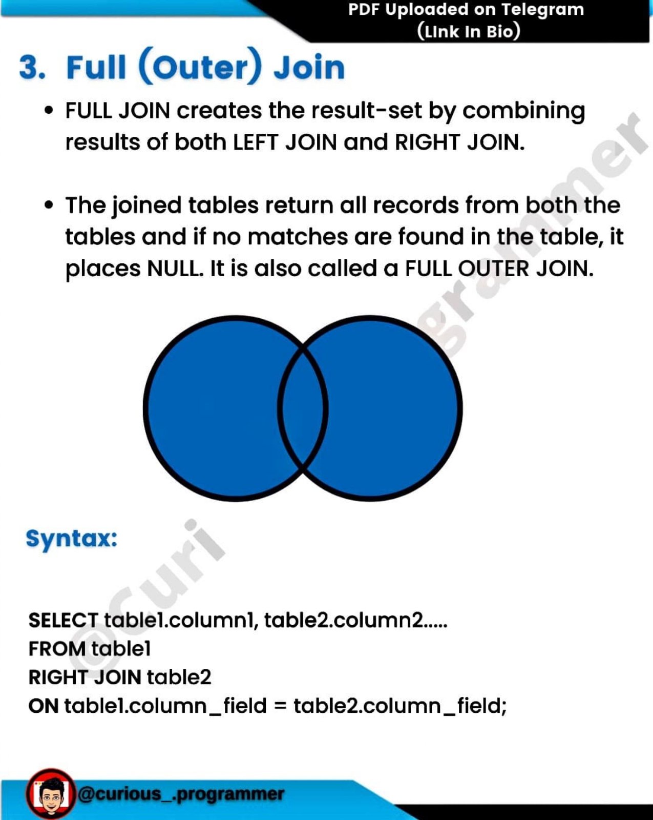 SQL Joins Short Notes PDF – Connect 4 Programming