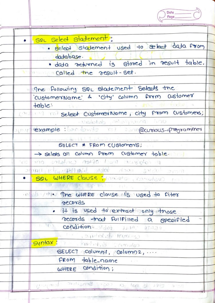 Sql Basics Handwritten Notes Pdf A Pen And Paper Approach To Fundamental Database Mastery